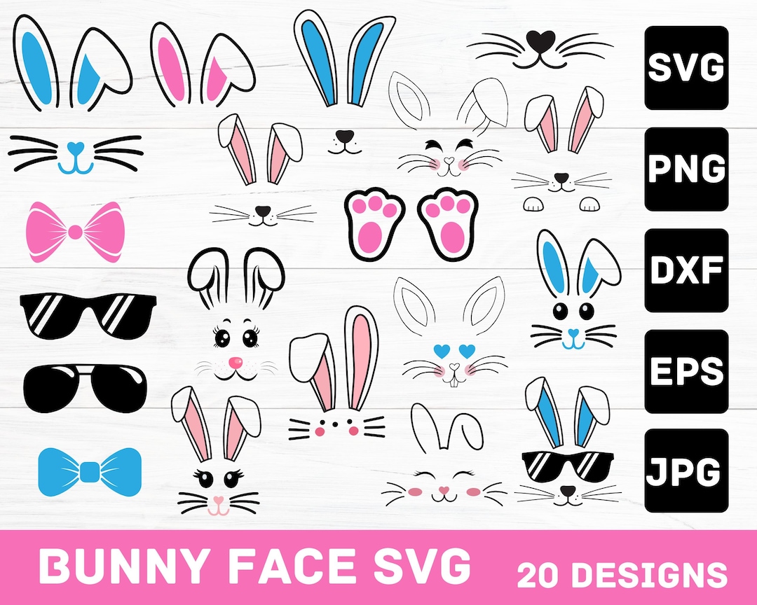 Bunny Face Svg, Easter Svg, Bunny Face Set Easter, Bunny Easter Svg ...
