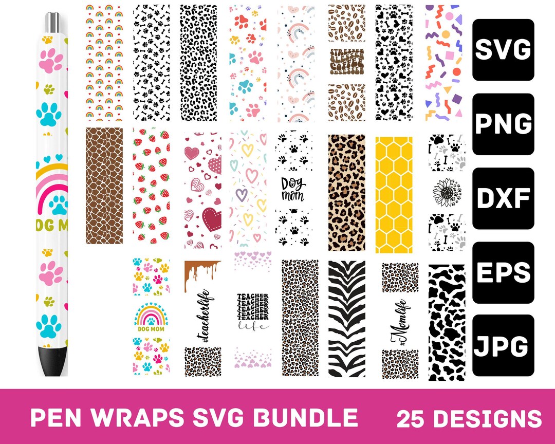 Pen Wraps Mega SVG Bundle, Teacher Pen Wrap, Glitter Pen Patterns Svg ...