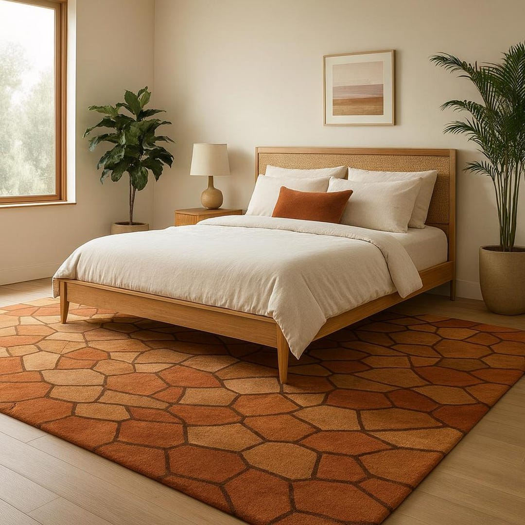 Handmade Terracotta Honeycomb Pattern Rug | Modern Geometric Wool ...