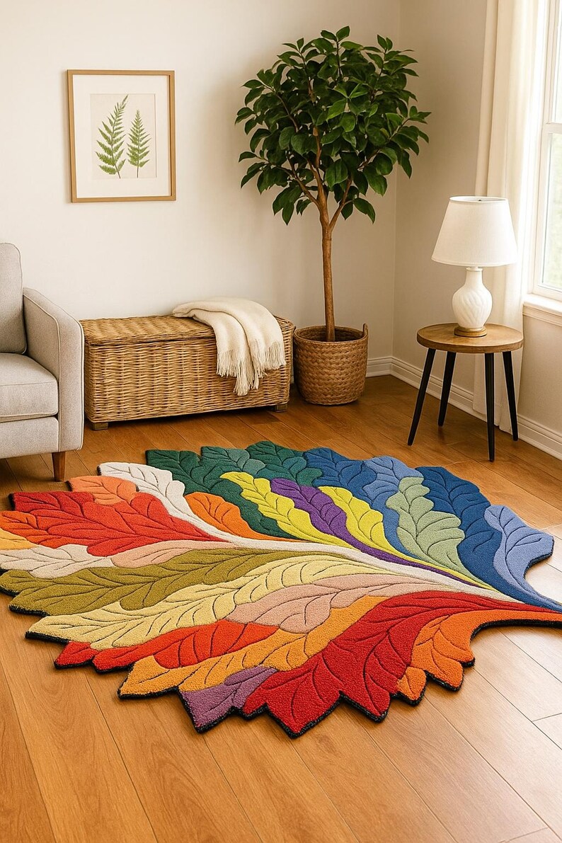 Irregular Leaf Shape Mutlicolored Leaf Rug 100% Woolen Handmade Area ...
