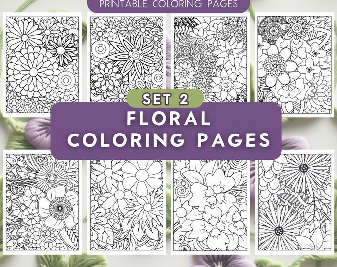 53 Easy Flower Coloring Pages - Instant PDF Download - Relaxing Floral ...