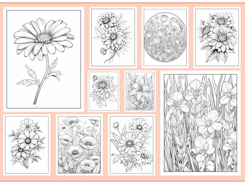 150 Flower Coloring Pages Floral Coloring Pages Stress Relief Coloring ...