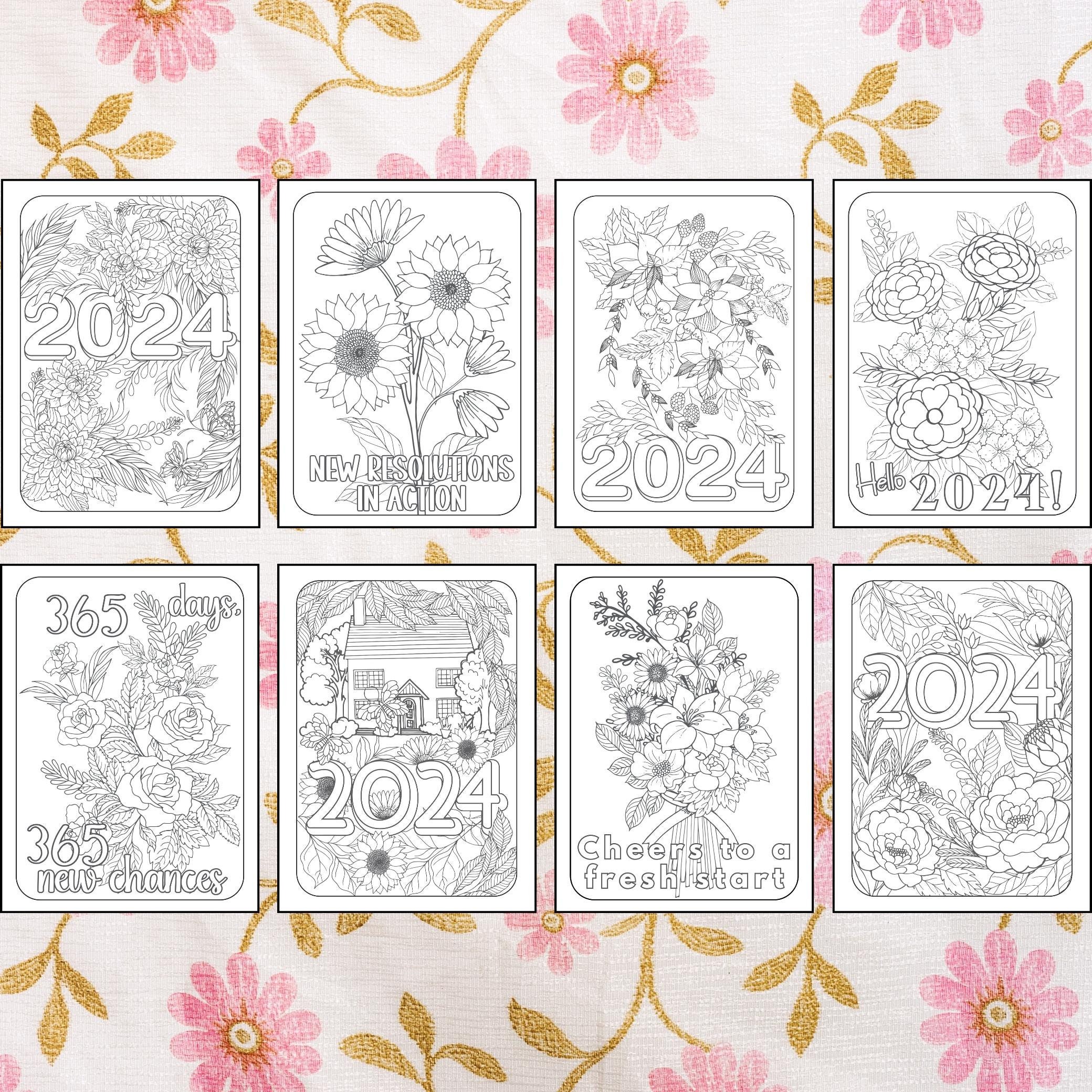 20 Floral New Year Coloring Pages 2024 Coloring Stress Relief Printable ...