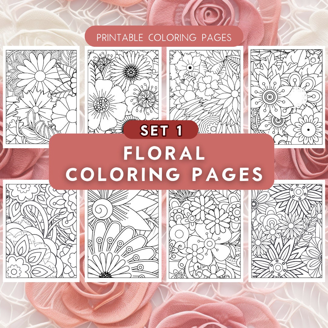 Set 1 | 50 Flower Coloring Pages | Floral Coloring Pages | Relaxing ...