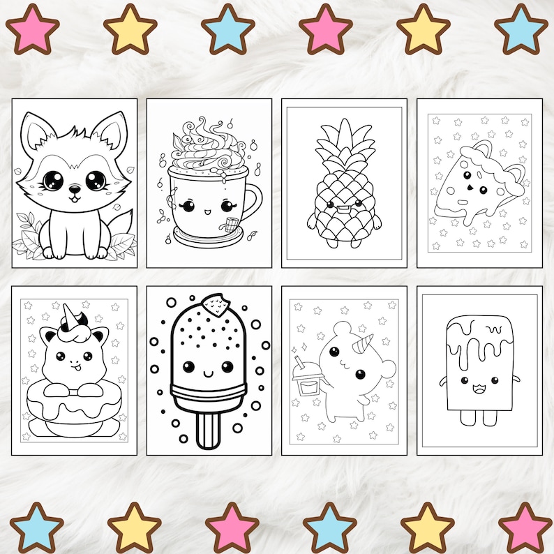 100 Kawaii Coloring Pages Printable Instant Download Digital Download ...