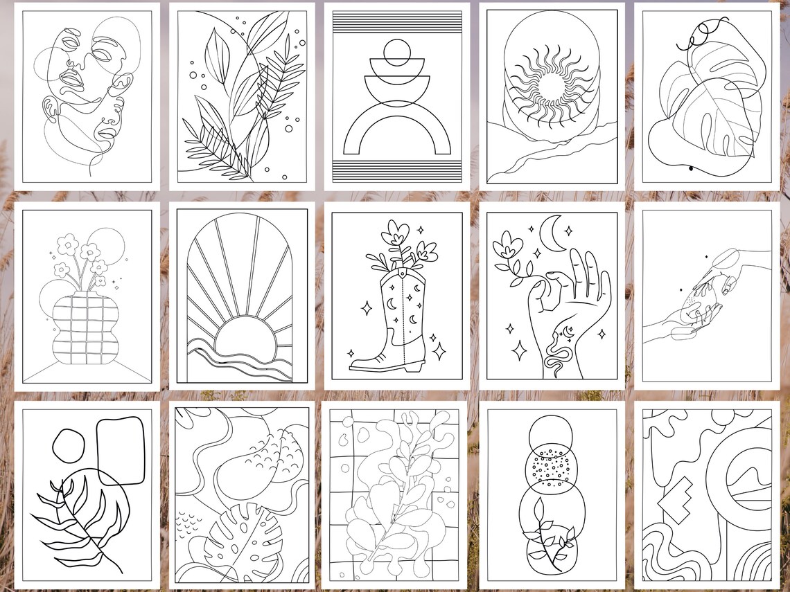 125 Boho Minimalist Coloring Pages Boho Coloring Relaxing Stress Relief ...