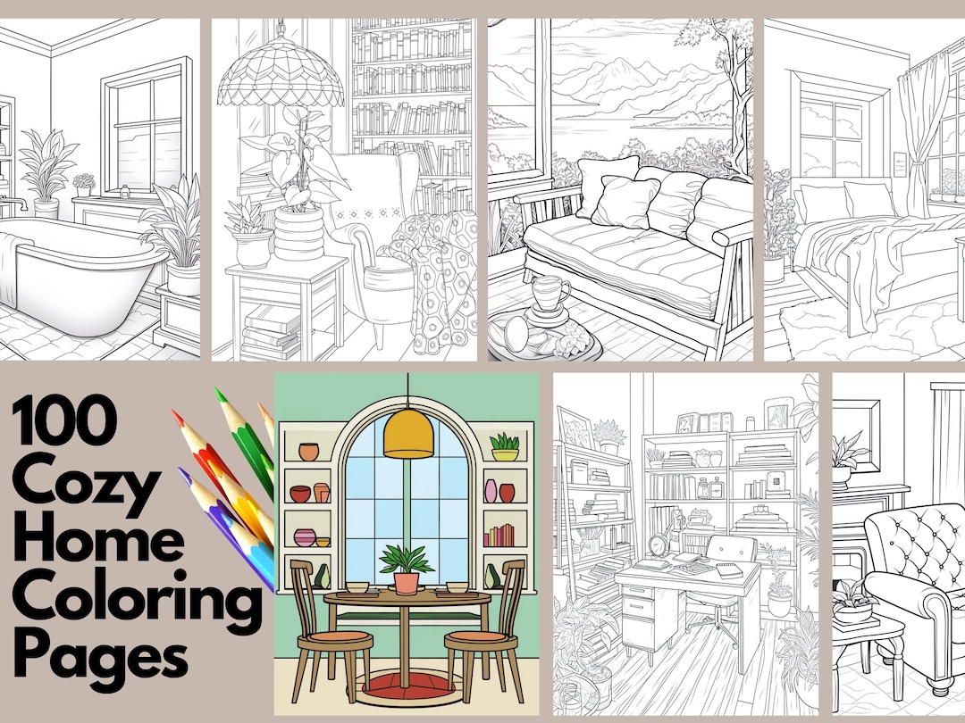 Cozy Home Coloring Pages 100 | House Coloring Pages | Relaxing Stress ...