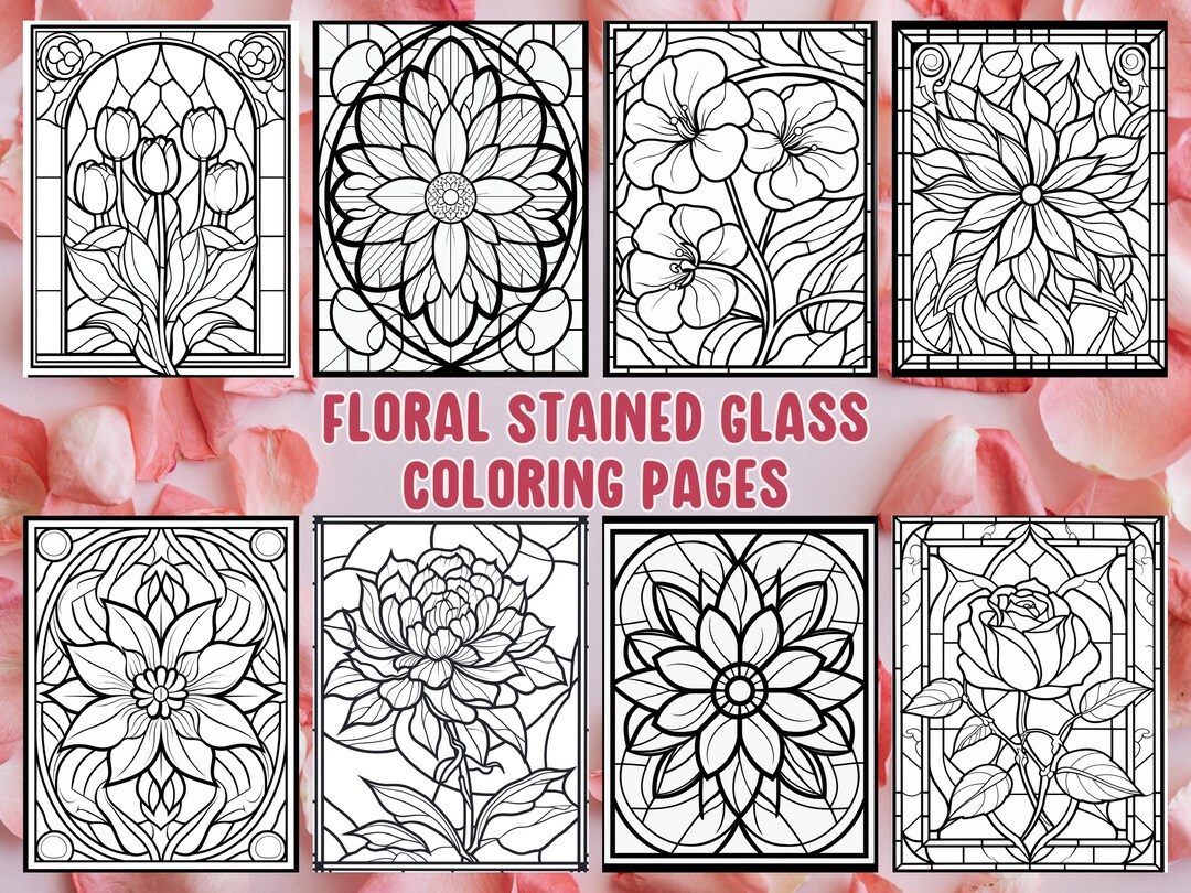 125 Floral Stained Glass Coloring Pages: Stress Relief (printable PDF ...