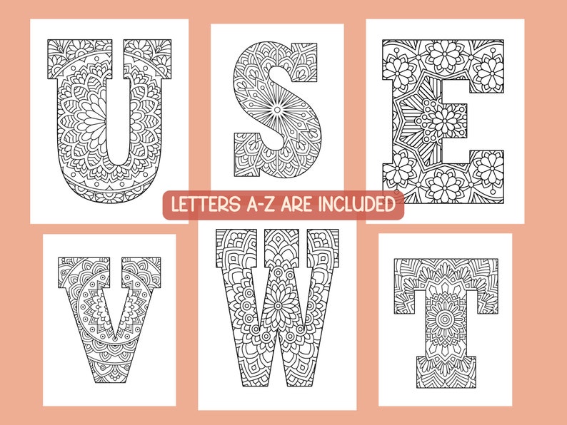 36 Alphabet & Number Mandala Coloring Pages Instant Download Coloring ...