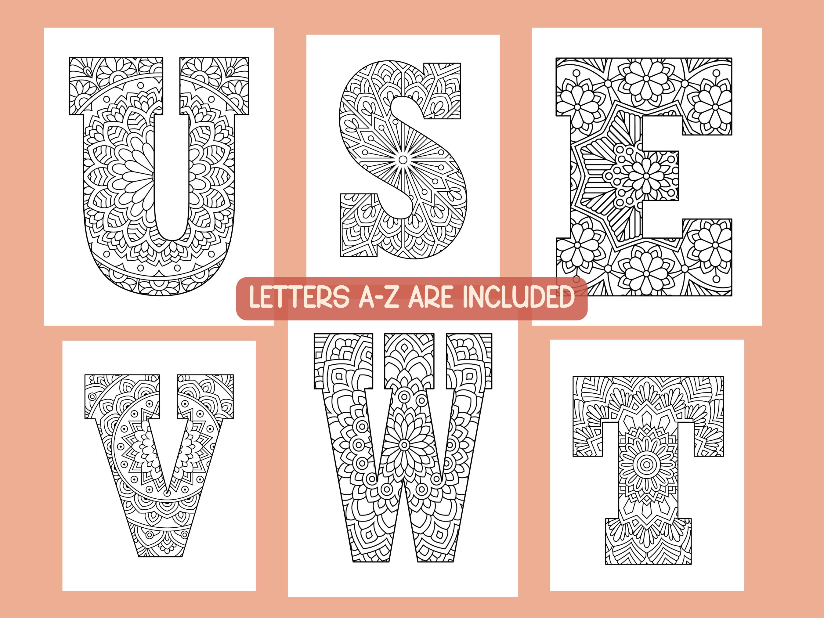 36 Alphabet & Number Mandala Coloring Pages Instant Download Coloring ...