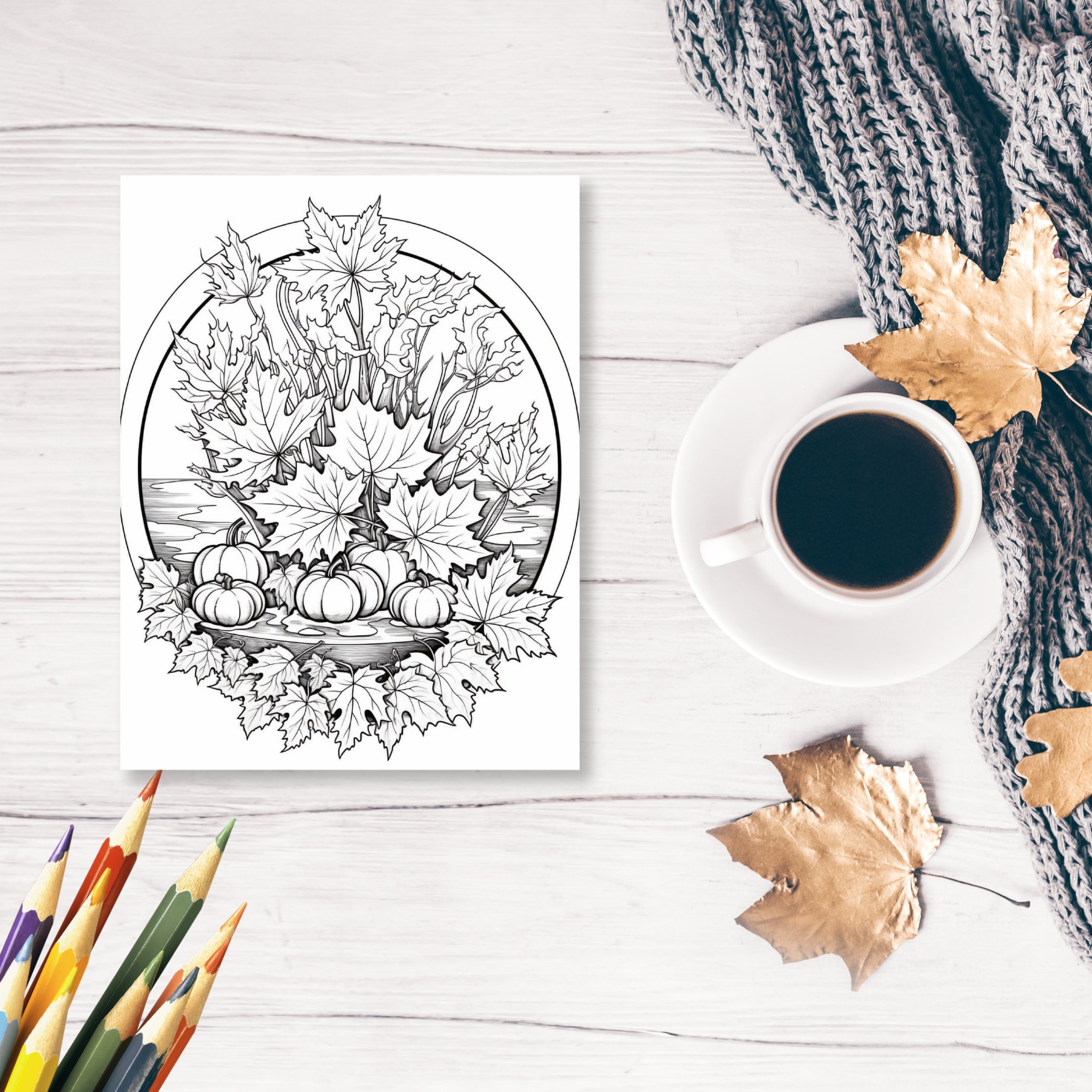 120 Autumn Coloring Pages: Stress Relief Adult Designs (instant ...