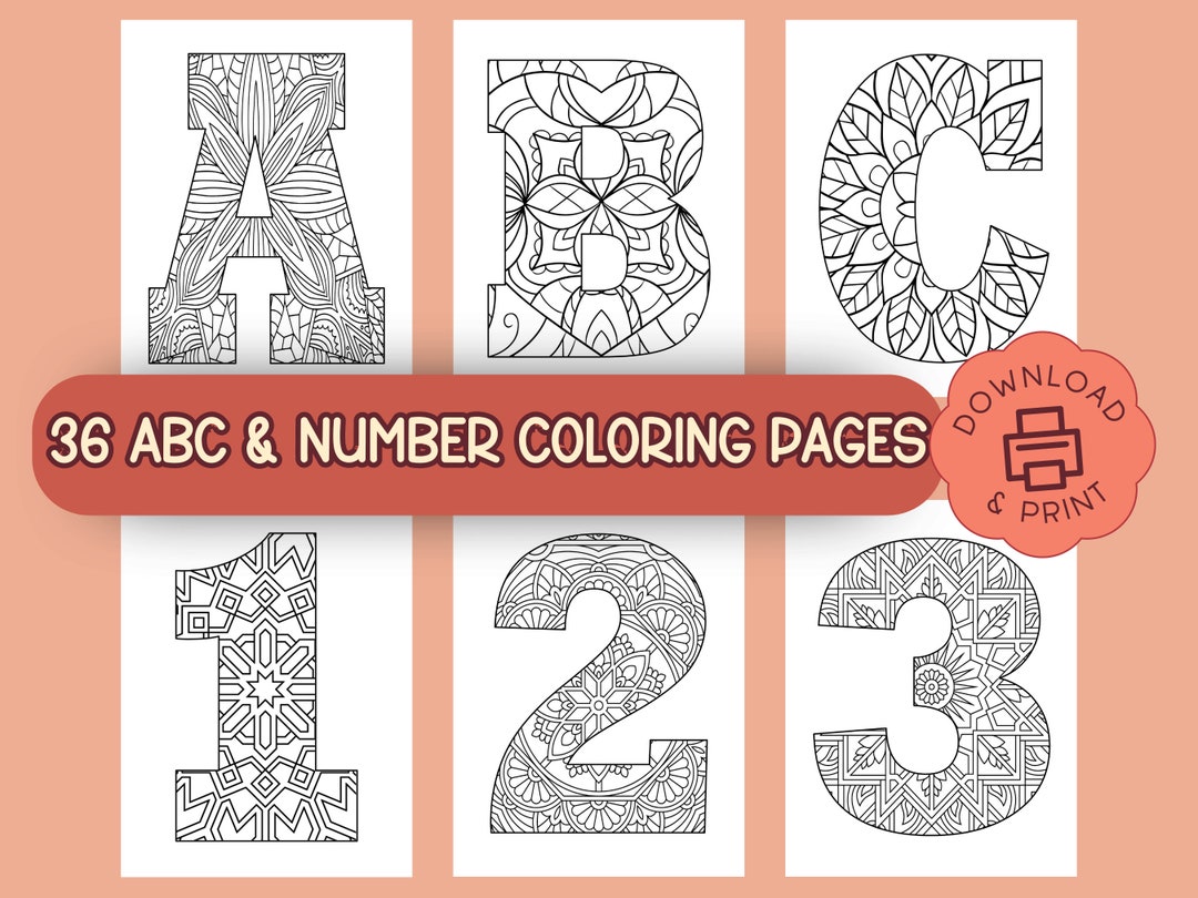 36 Alphabet & Number Mandala Coloring Pages | Instant Download ...