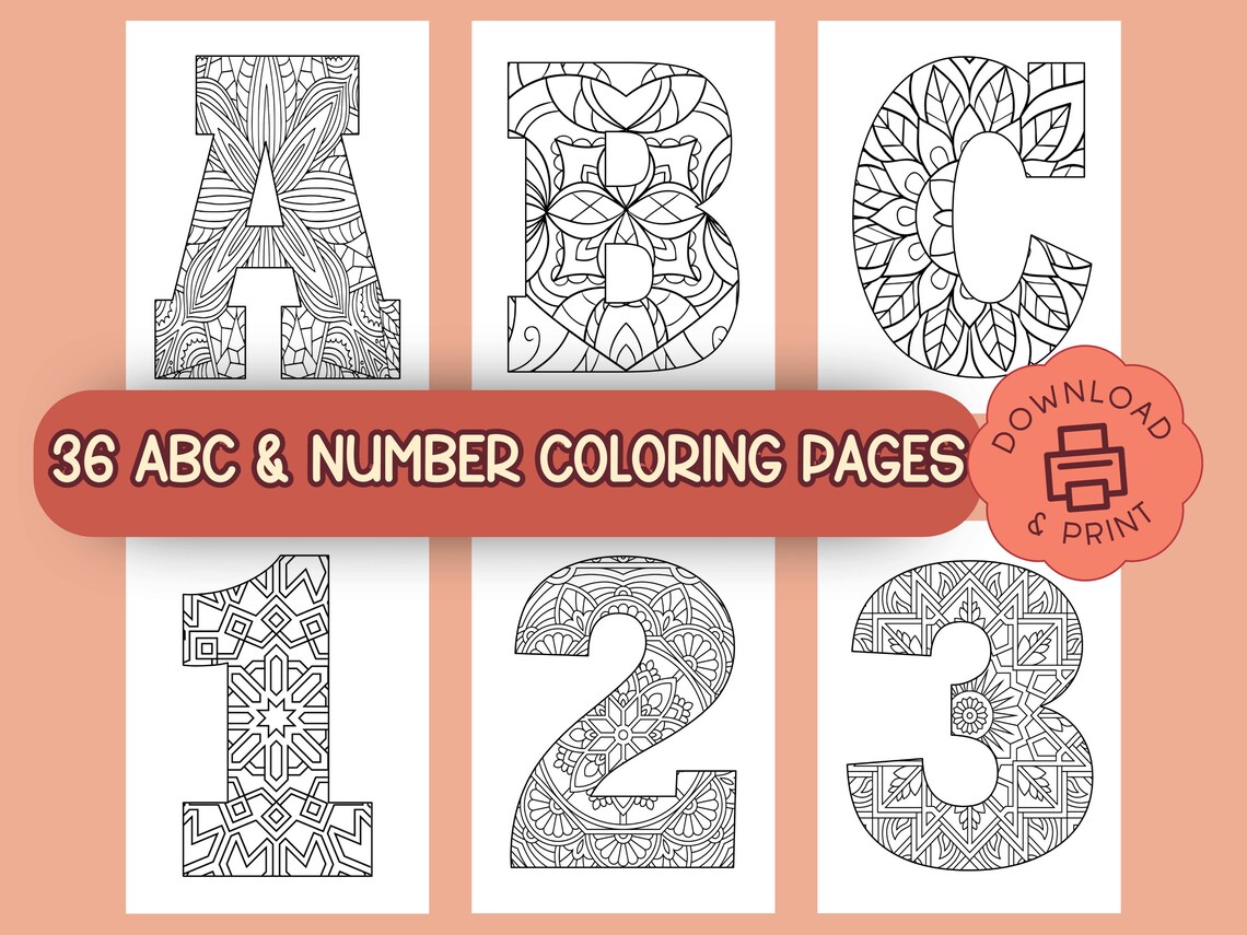 36 Alphabet & Number Mandala Coloring Pages Instant Download Coloring ...