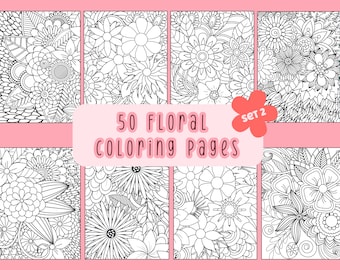 Sunflower Adult Coloring Pages Floral 50 Printable Digital - Etsy