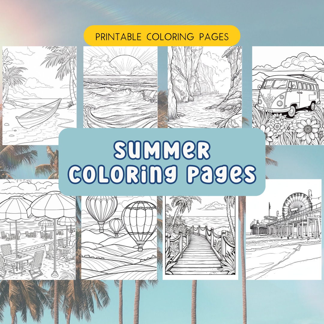 100 Summer Coloring Pages | Printable | Instant Download | Stress ...