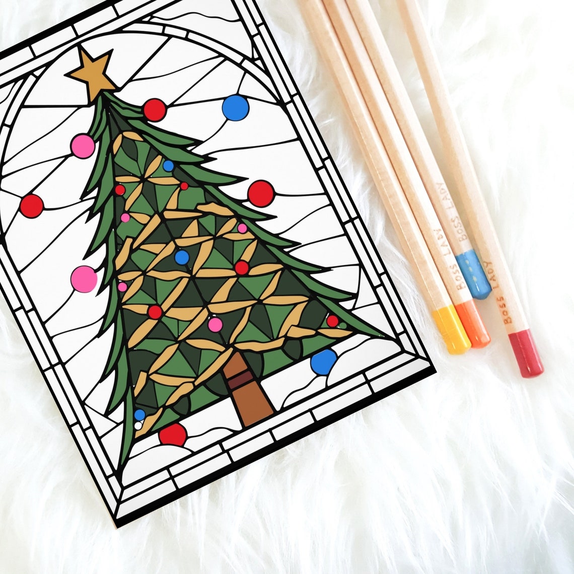 30 Christmas Stained Glass Coloring Pages Winter Coloring Stress Relief ...