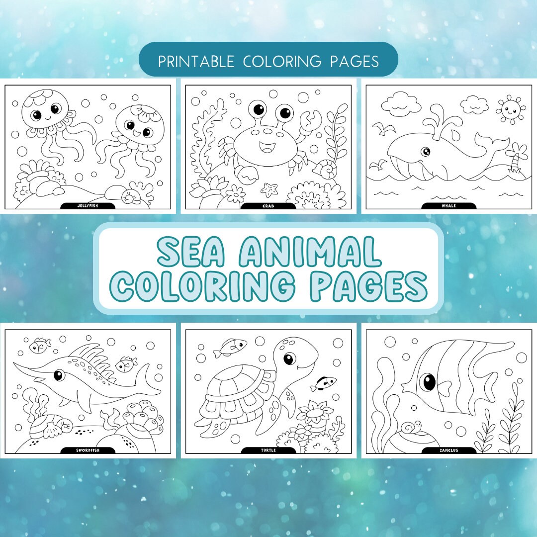 25 Sea Animal Coloring Pages Printable Instant Download Digital ...