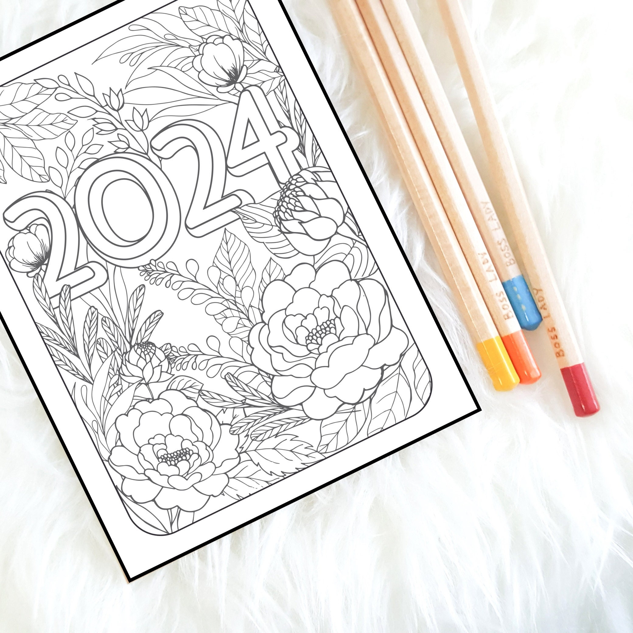 20 Floral New Year Coloring Pages 2024 Coloring Stress Relief Printable ...