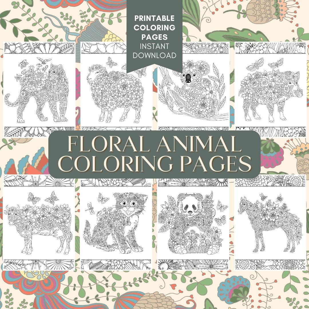 40 Floral Animal Coloring Pages Flower Coloring Pages Relaxing Stress ...
