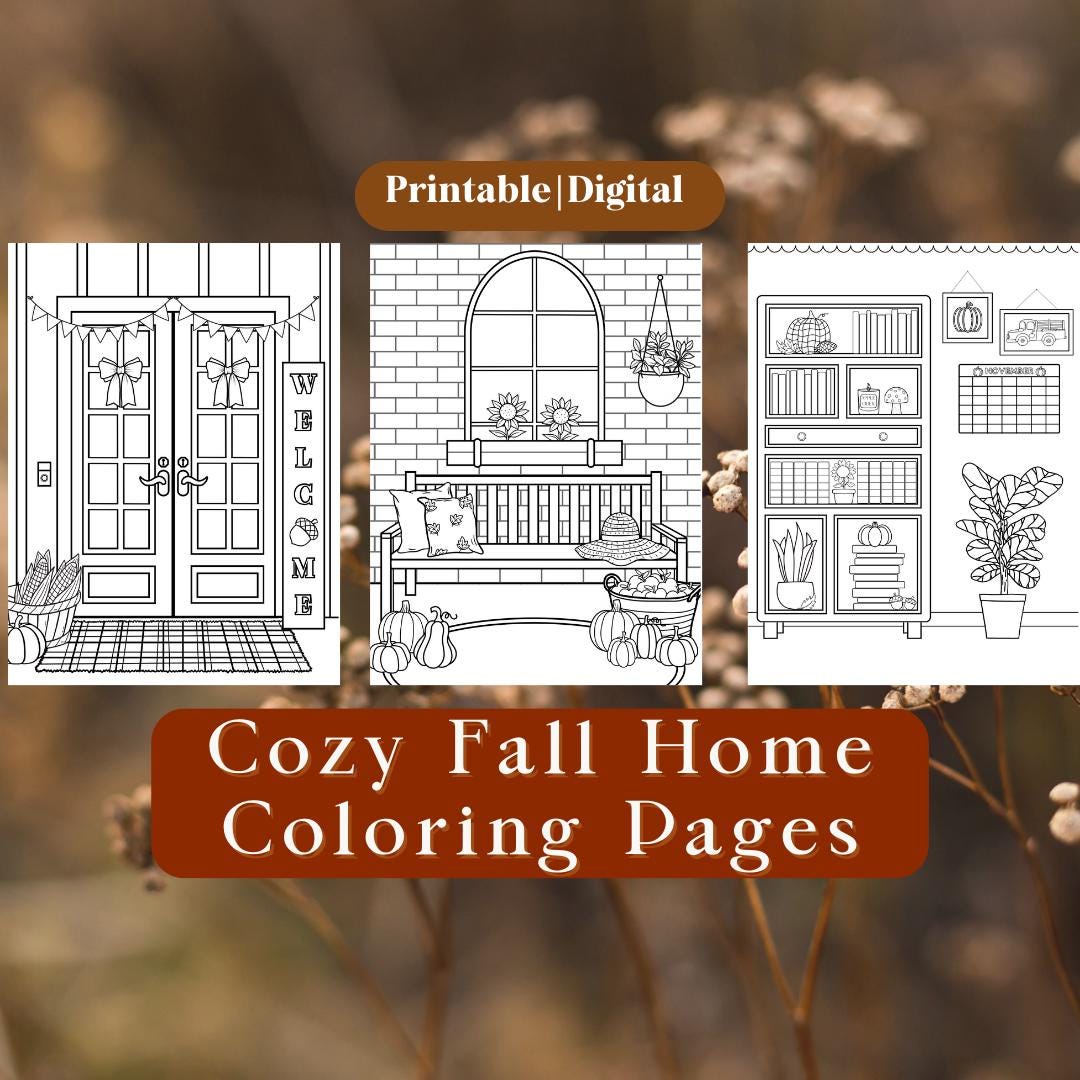 6 Cozy Fall Coloring Pages for Adults: Autumn Scenes (PDF) Instant ...