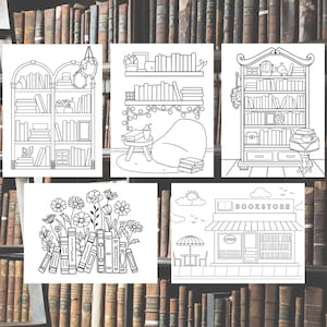 25 Book Coloring Pages for Adults: Library Theme (digital Download) - Etsy