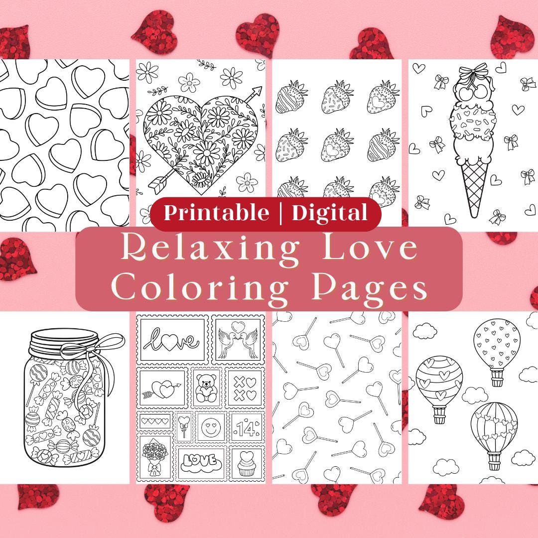 Valentine's Day Coloring Pages: Love & Hearts - 20 Designs (digital ...
