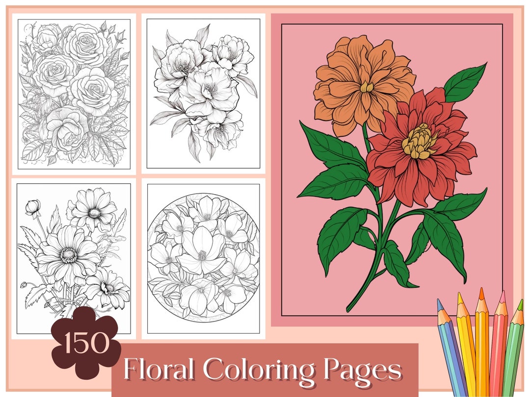 150 Flower Coloring Pages | Floral Coloring Pages | Stress Relief ...