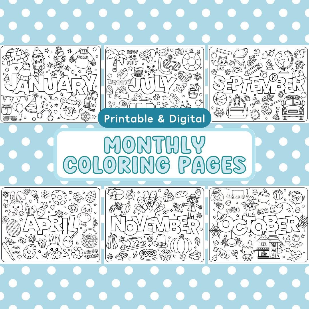 Monthly Coloring Pages: Seasonal Kids' Activity (digital Download) - Etsy