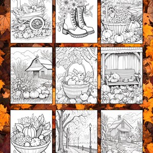 120 Autumn Coloring Pages: Stress Relief Adult Designs (instant ...