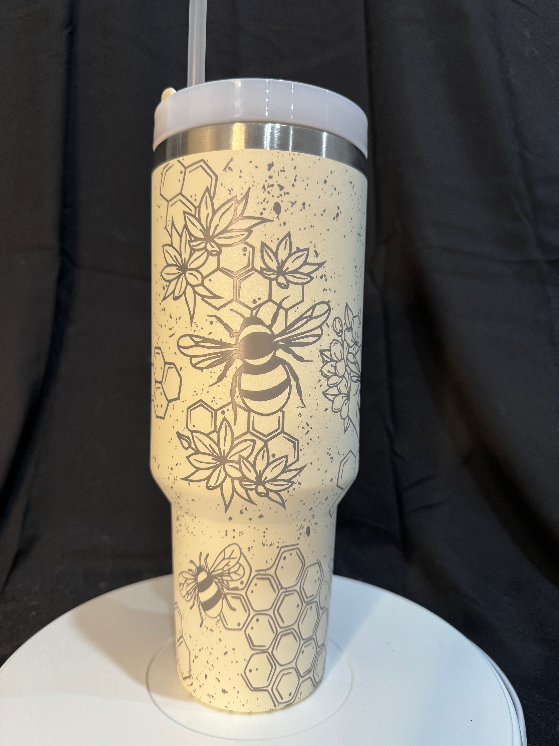Bumblebee Honeycomb Distressed Laser Engraved 40oz Cream Tumbler With ...