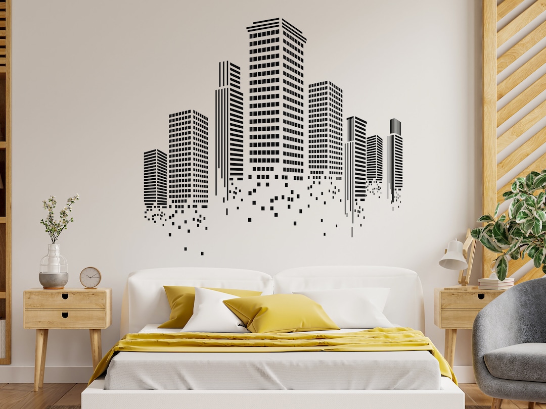 City Skyline Vinyl Wall Decal, Buildings Wall Decal, Cityscape Wall ...