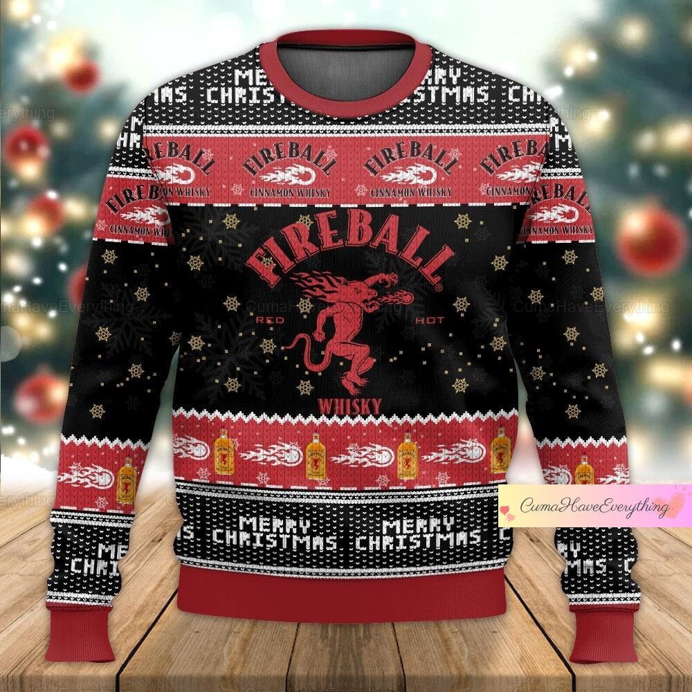 Fireball Whisky Ugly Sweater, Fireball Sweater Men, Whisky Christmas ...