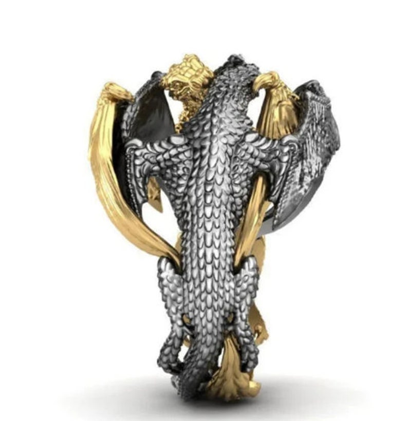 925 Sterling Silver,double Fighting Dragon Men Ring, Oxidized Dragon ...