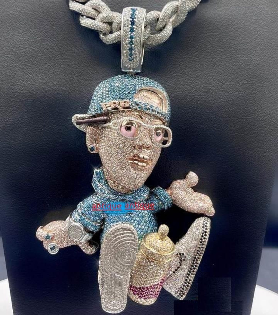 Iced Out Cartoon Pendant, Multi Color Hip Hop Diamond Men Faced Charm ...