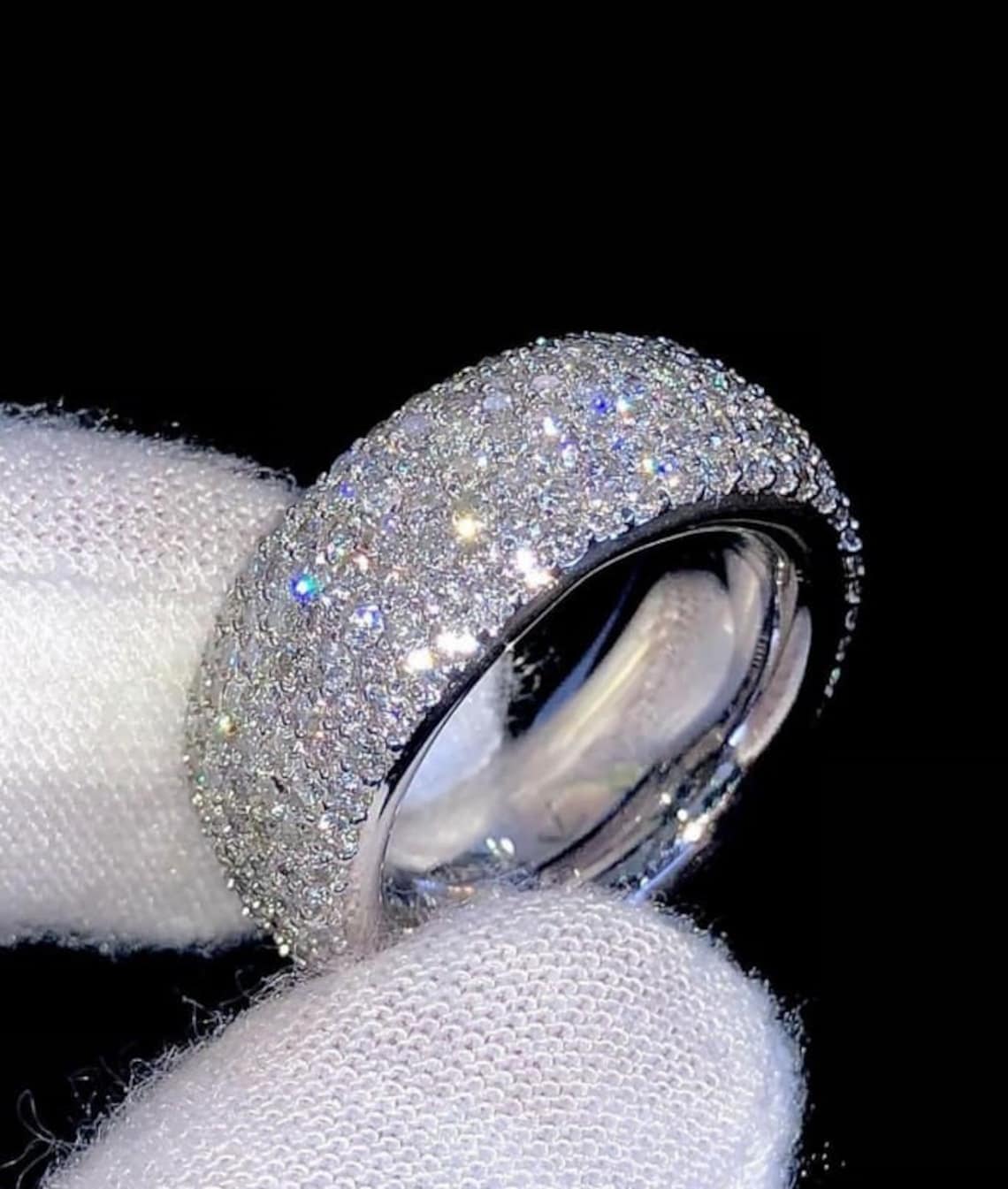 Iced Out Mens Band Ring, Cubic Zirconia, 925 Sterling Silver - Etsy