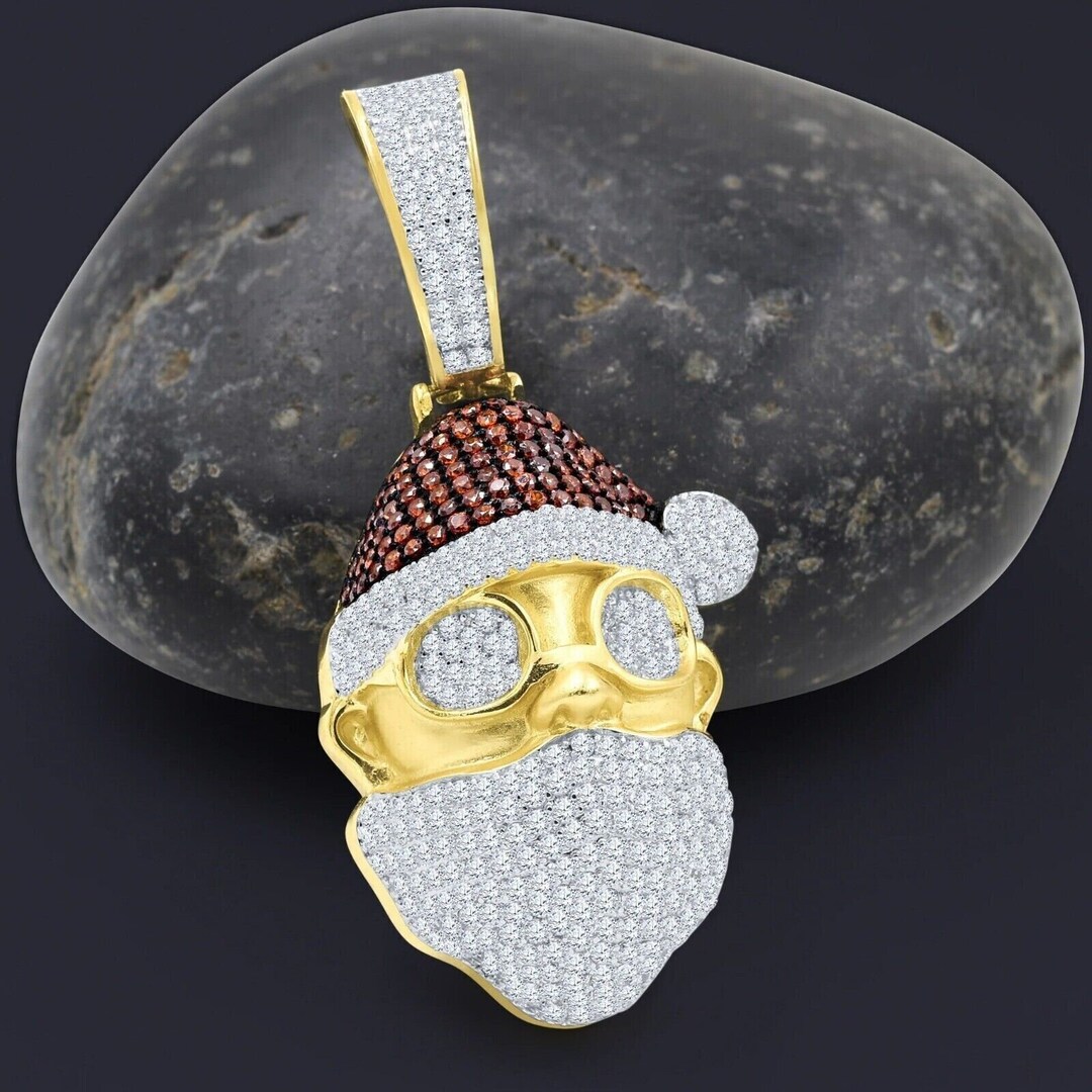Iced Out Santa Pendant: 925 Sterling Silver Cubic Zirconia Hip Hop ...