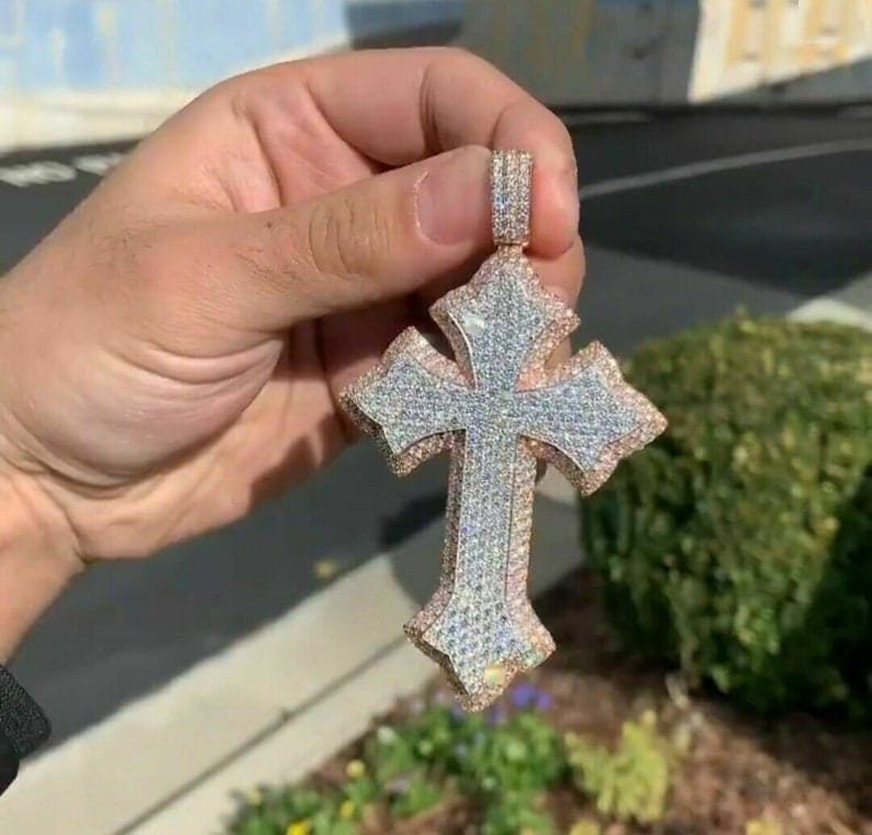 3.00 Ct Diamond Cross Pendant Man Diamond Cross Pendant Iced Out Cross ...