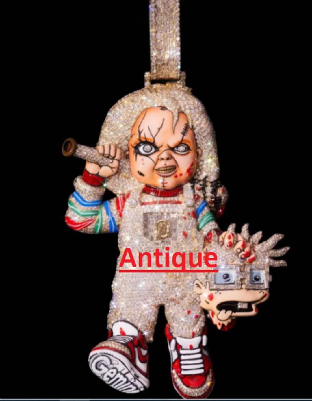 Iced Out 3D Horror Doll Face, VVS Moissanite Jewelry, Enamel Painting ...