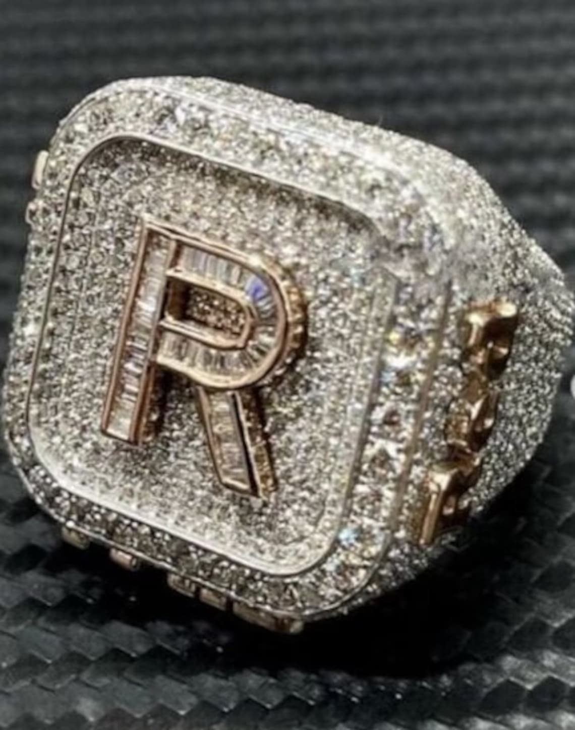 Iced Out Diamond Letter Ring: 2.50 Ct Cubic Zirconia, Sterling Silver ...