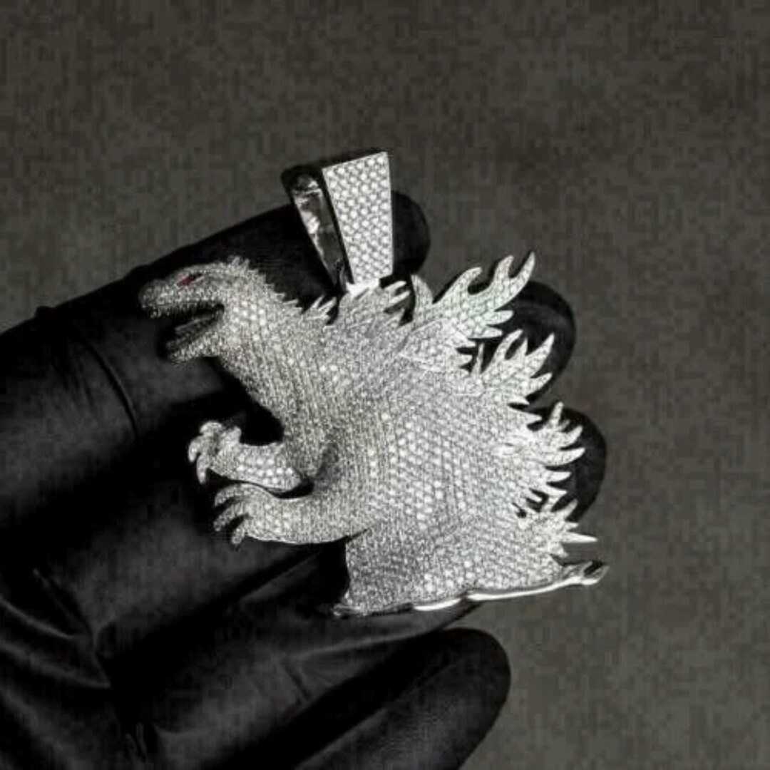 Iced Out Godzilla Pendant: 2.00 Ct Cubic Zirconia, 925 Sterling Silver ...