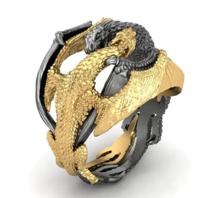 925 Sterling Silver,double Fighting Dragon Men Ring, Oxidized Dragon ...