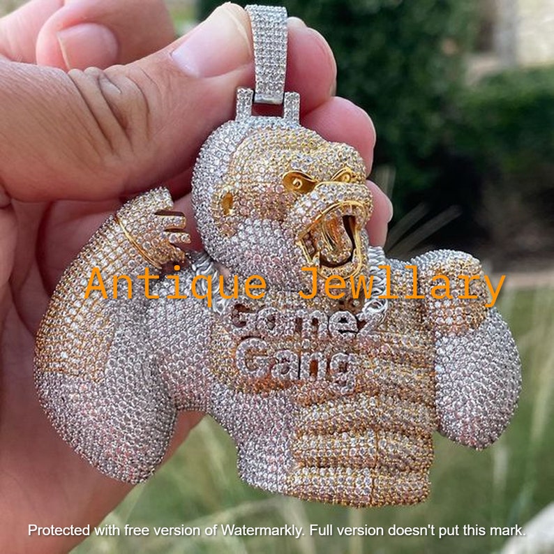 4.50ct Diamond Gorilla Pendant Iced Out Gorilla Pendant Godzilla ...