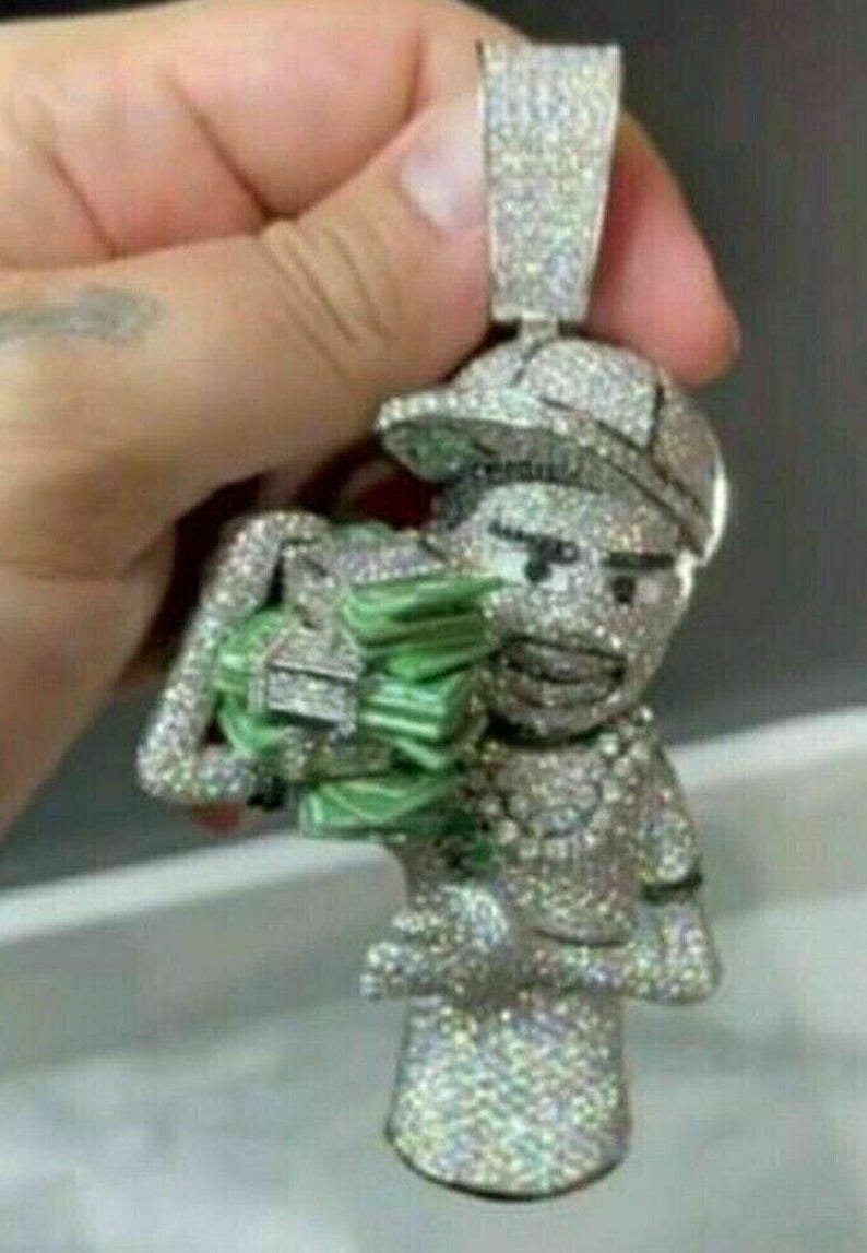 Fully Iced Out Rapper Jewelry Hand Made Hiphop Cartoon Pendant CZ Round ...