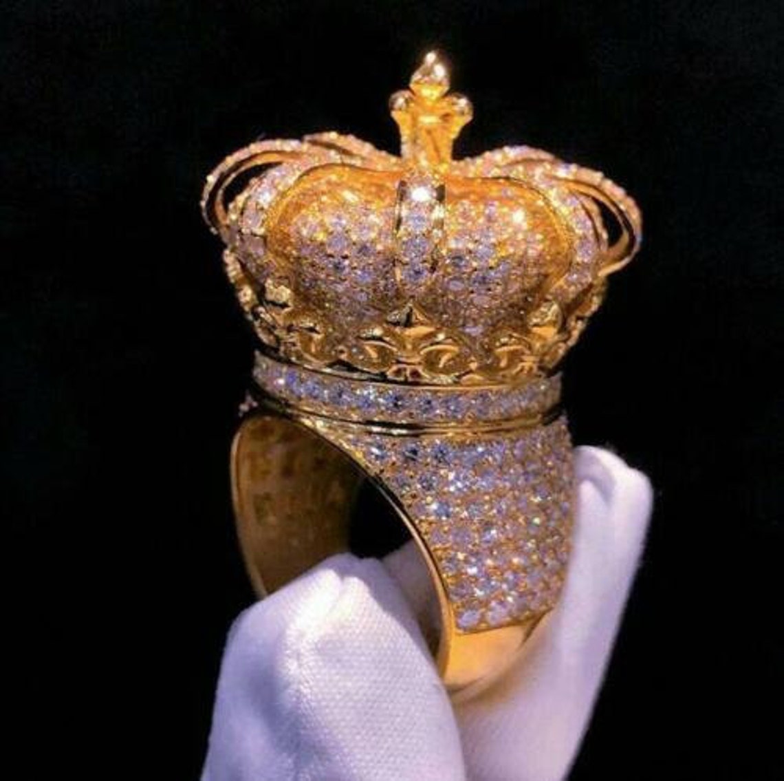 King Crown Shaped Diamond Ring 14k Gold Finish King Crown Royal Ring ...