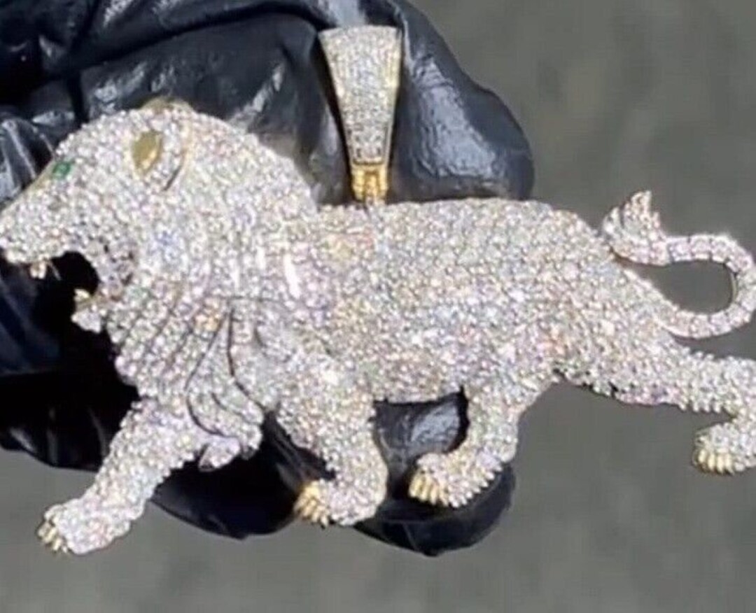 Iced Out Lion Pendant, Cubic Zirconia, 925 Sterling Silver - Etsy