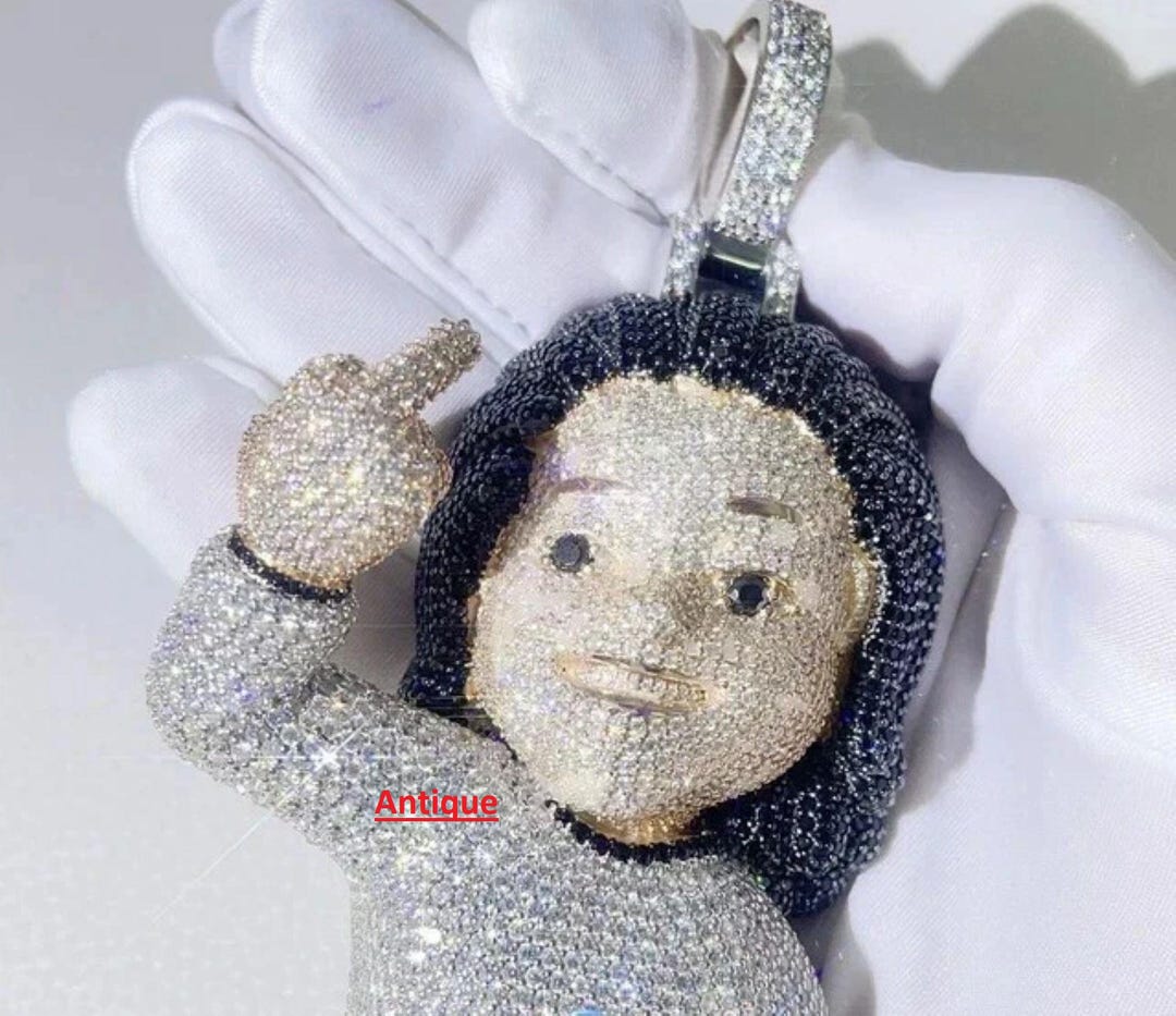 Iced Out Cartoon Face Pendant: Cubic Zirconia, 925 Sterling Silver - Etsy