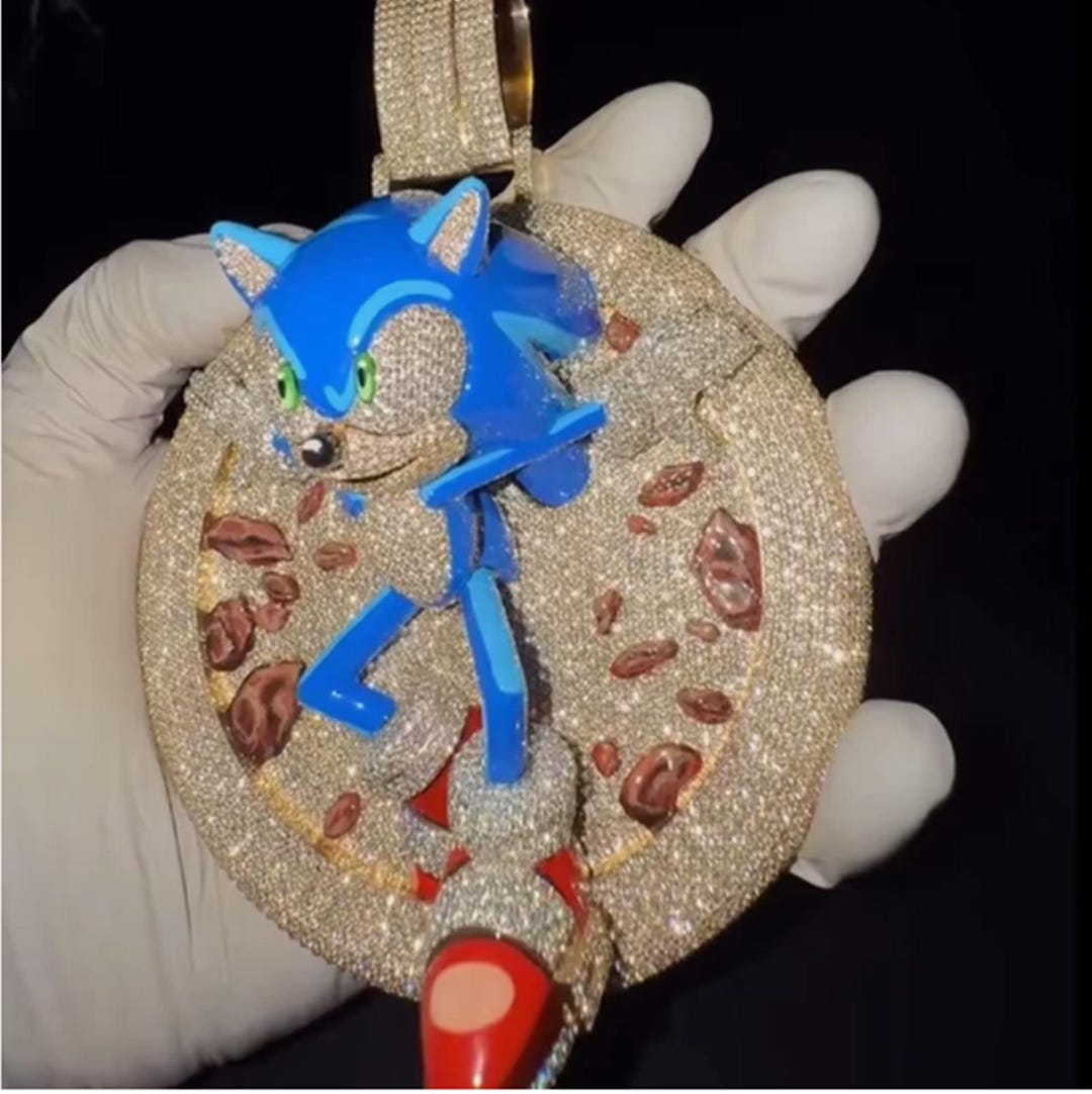 Iced Out Sonic Pendant: 925 Sterling Silver, Cubic Zirconia, Hip Hop ...