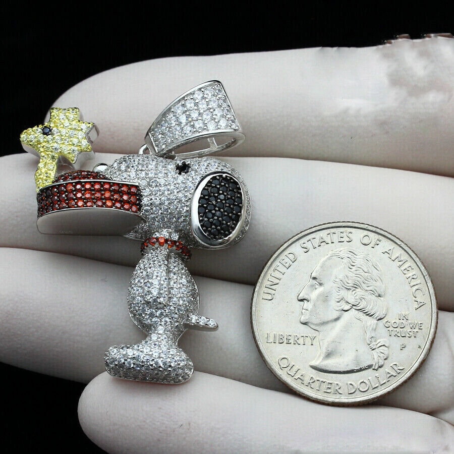 2.50 CT Diamond Snoopy Pendant Cartoon Snoopy Diamond Pendant Iced Out ...