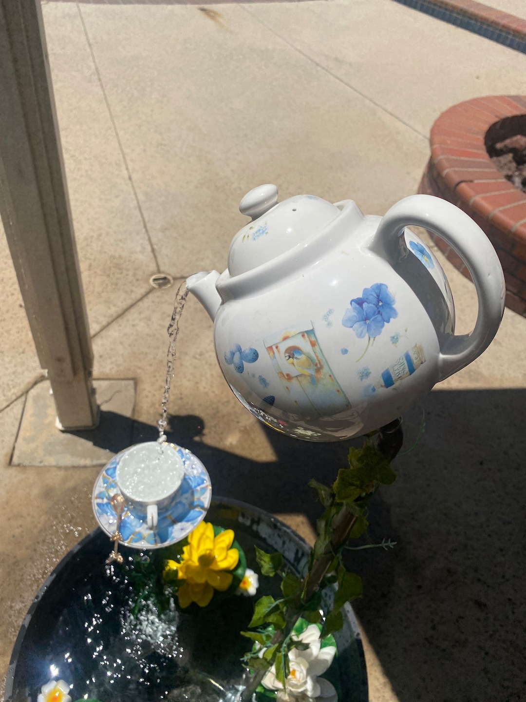 Bluebird and Butterfly Teapot Waterfountain. Vintage Teapot Upcycled to ...