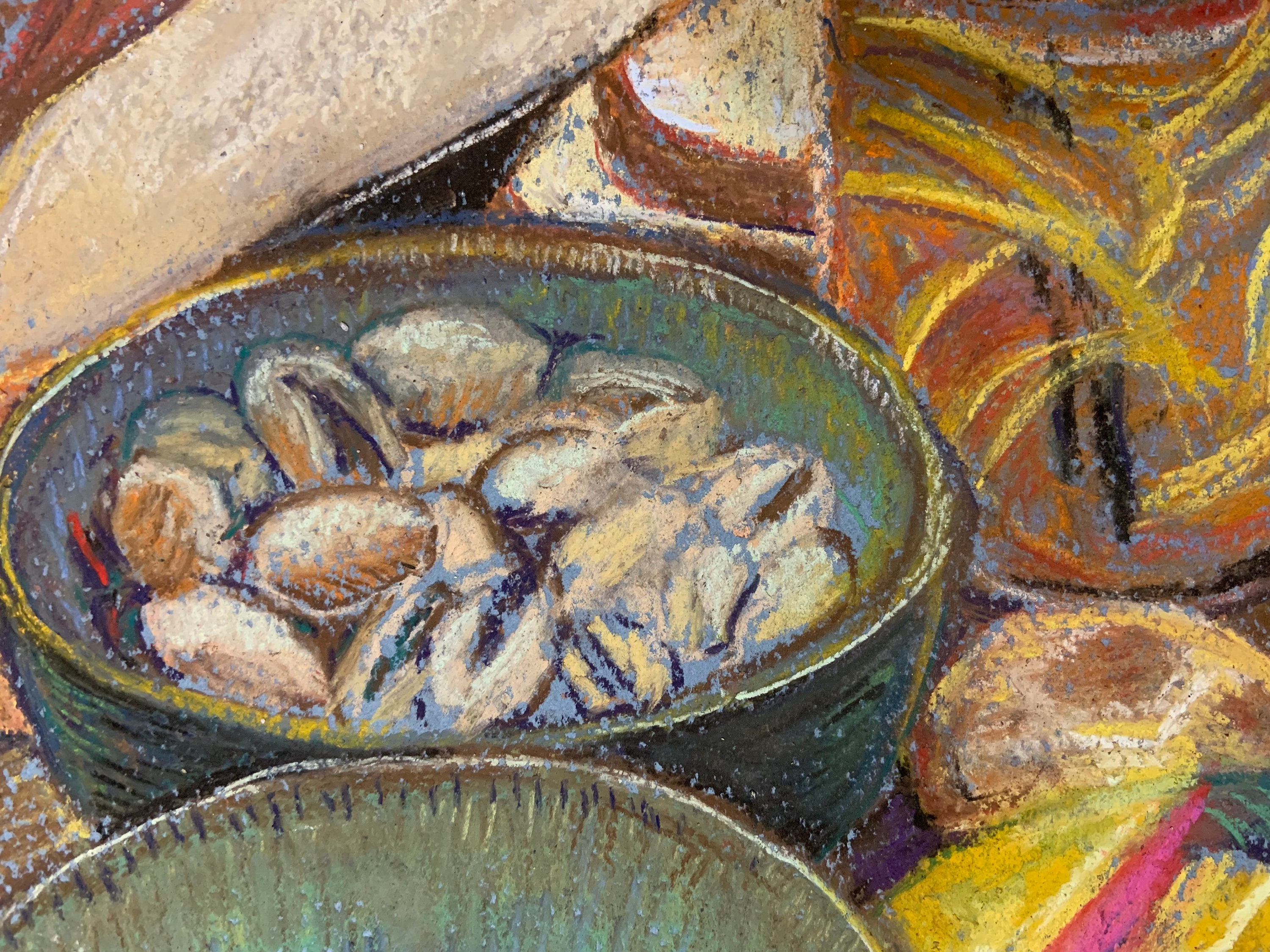 Obra de arte original: dibujo de bodegón de tabla de queso Pastel suave ...